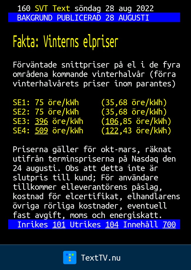 Fakta: Vinterns elpriser - SVT Text TV