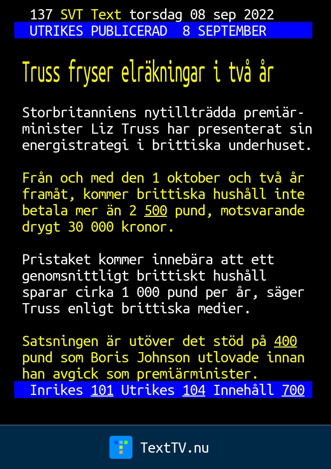 Truss fryser elräkningar i två år - SVT Text TV