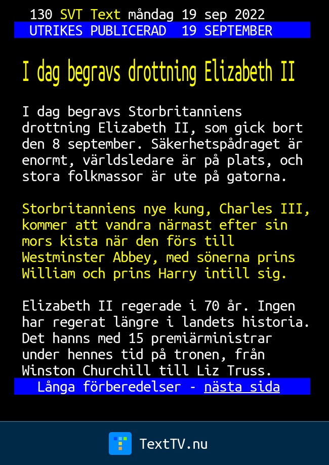 I dag begravs drottning Elizabeth II - SVT Text TV
