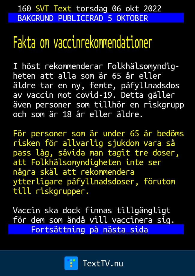 Fakta om vaccinrekommendationer - SVT Text TV