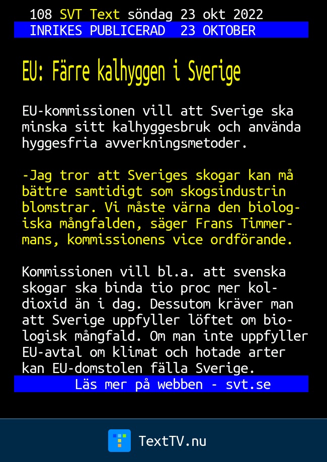 EU: Färre kalhyggen i Sverige - SVT Text TV