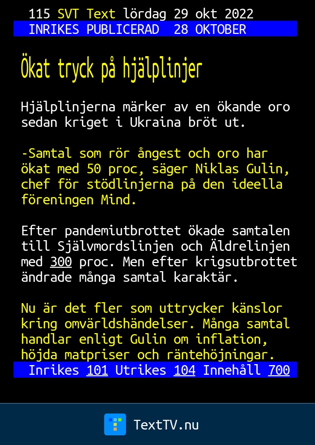 Ökat tryck på hjälplinjer - SVT Text TV
