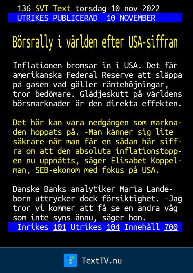Börsrally i världen efter USA-siffran - SVT Text TV Börsrally i världen efter USA-siffran - SVT Text TV