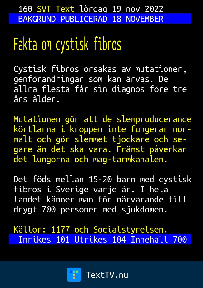Fakta om cystisk fibros - SVT Text TV