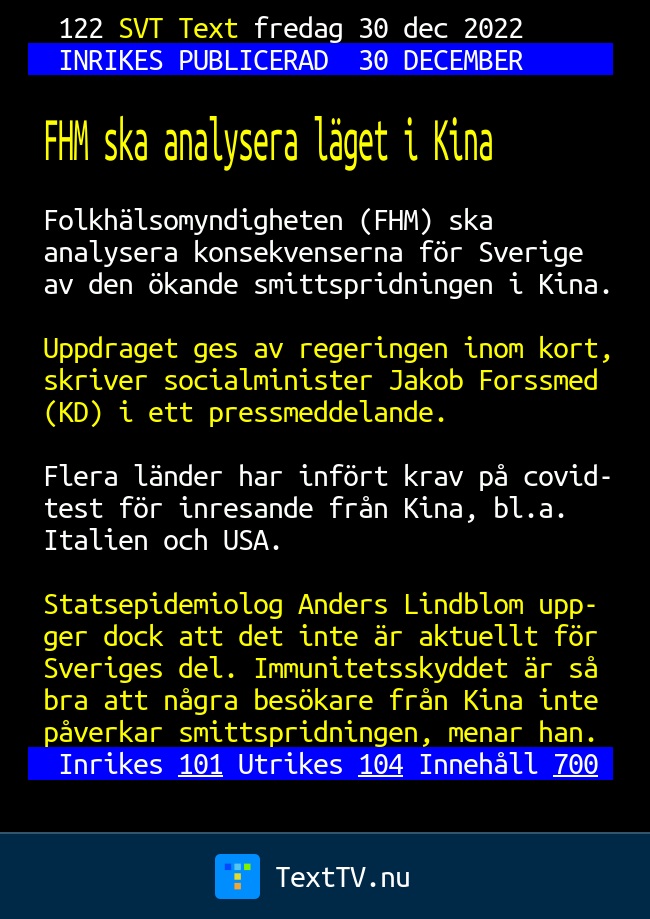 FHM ska analysera läget i Kina - SVT Text TV