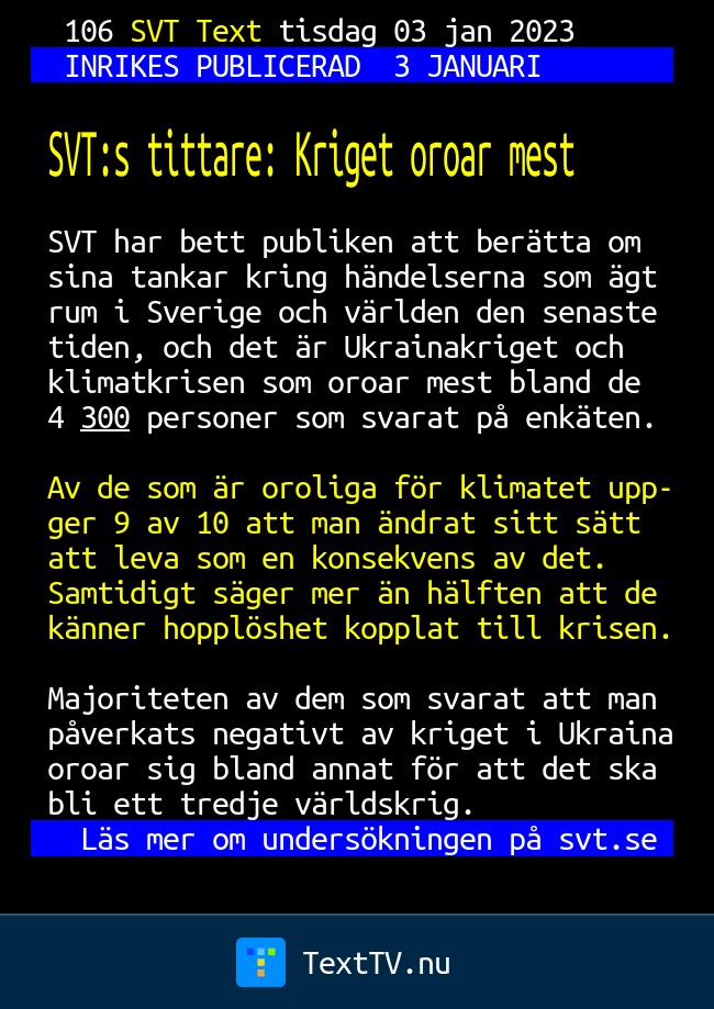 SVT:s tittare: Kriget oroar mest - SVT Text TV
