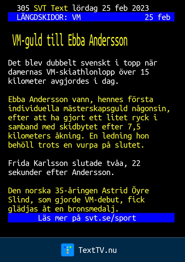 VM-guld till Ebba Andersson - SVT Text TV