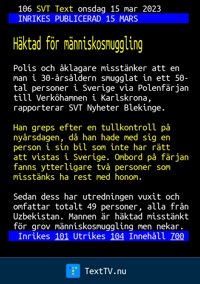 Häktad för människosmuggling - SVT Text TV
