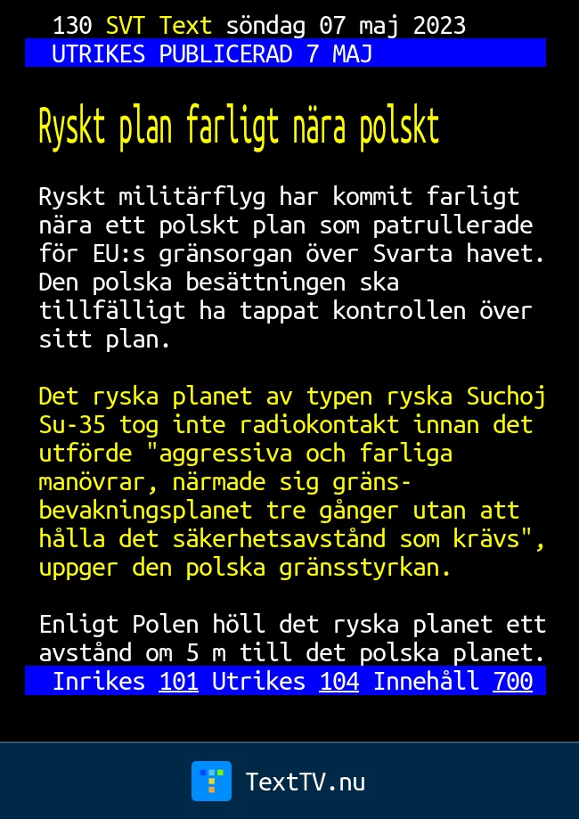Ryskt plan farligt nära polskt - SVT Text TV