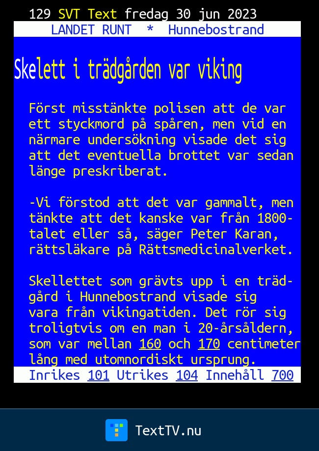 Skelett i trädgården var viking - SVT Text TV
