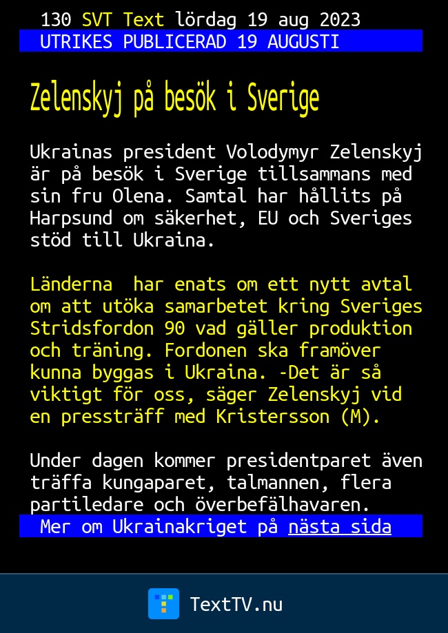 Zelenskyj på besök i Sverige - SVT Text TV