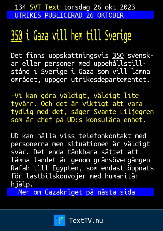 350 i Gaza vill hem till Sverige - SVT Text TV