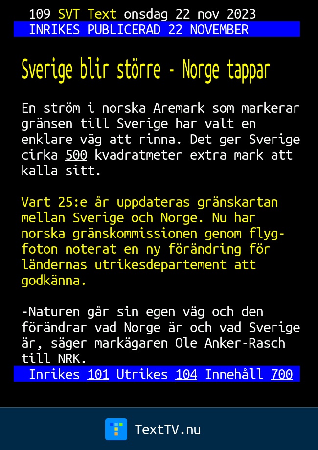 Sverige blir större - Norge tappar - SVT Text TV