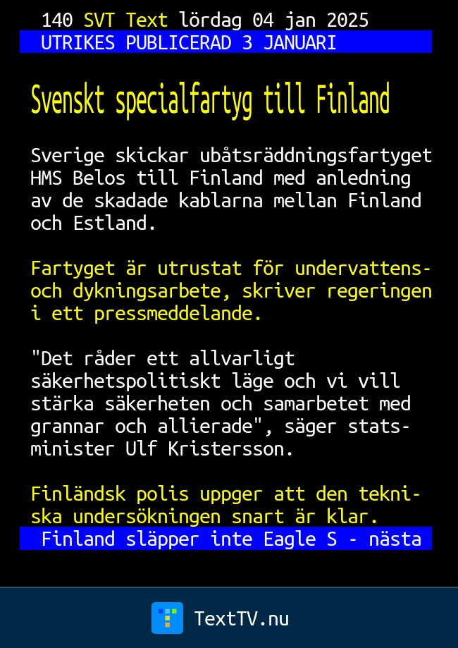 Svenskt specialfartyg till Finland - SVT Text TV