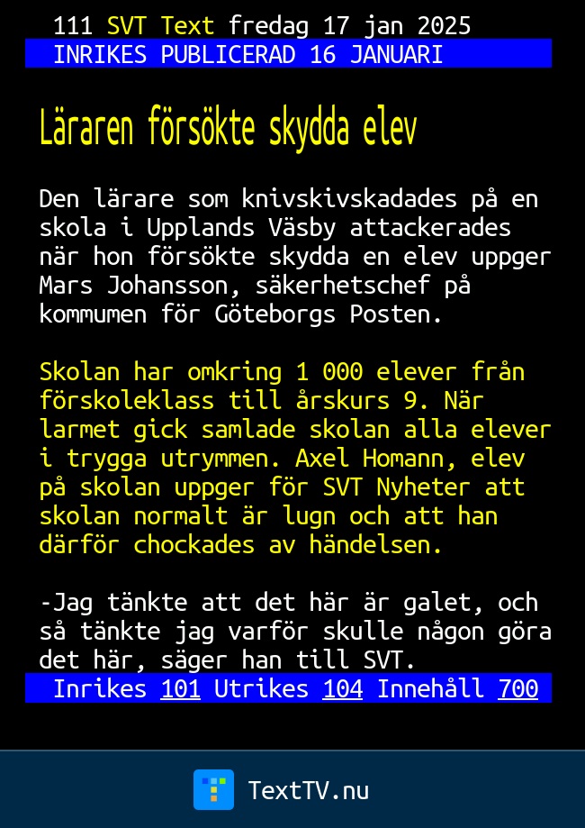 Läraren försökte skydda elev - SVT Text TV