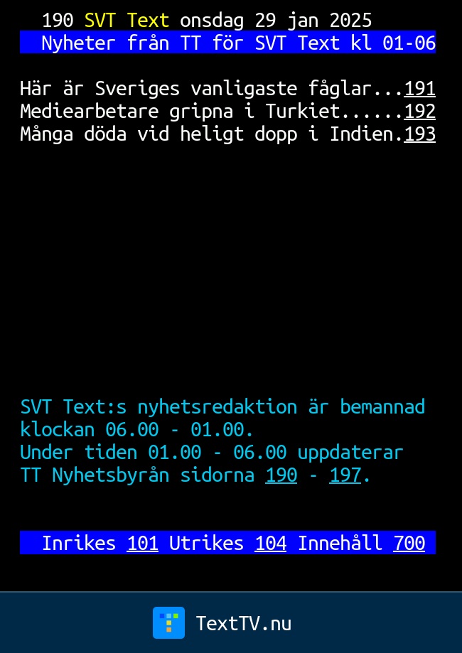 Här är Sveriges vanligaste fåglar...191 - SVT Text TV