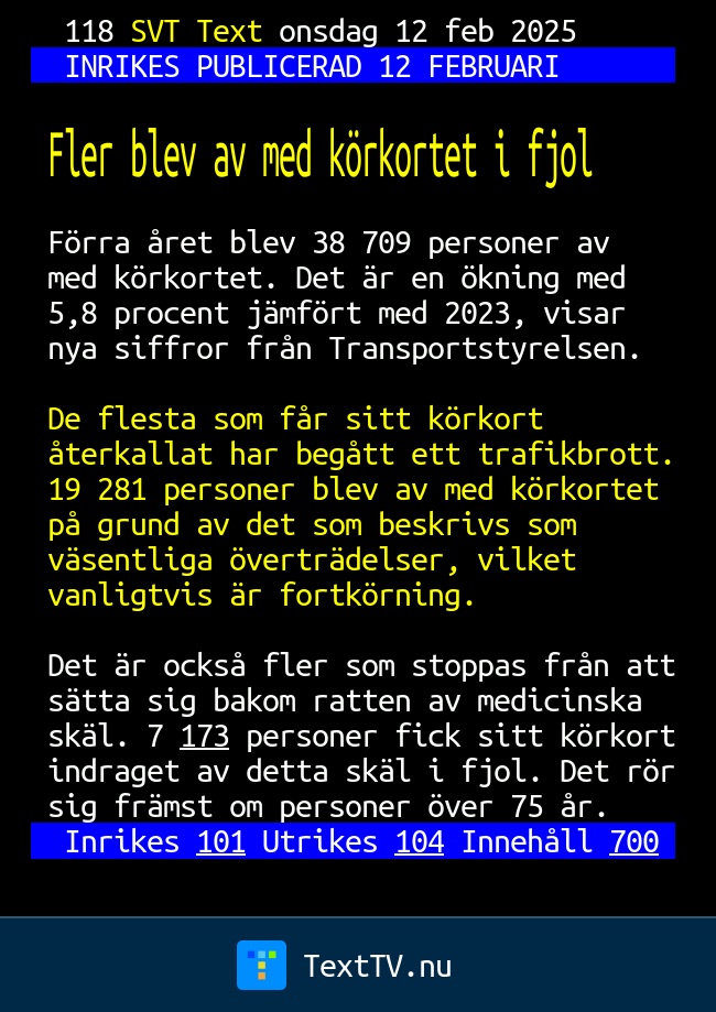 Fler blev av med körkortet i fjol - SVT Text TV