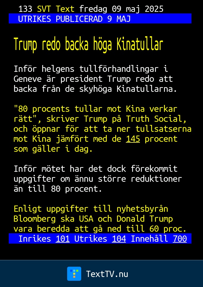 Trump redo backa höga Kinatullar - SVT Text TV