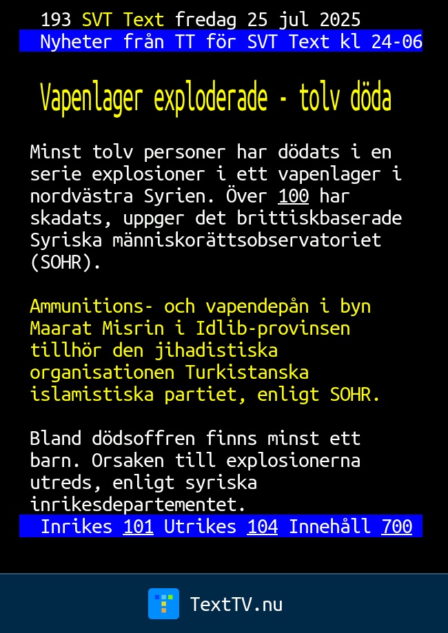 Vapenlager exploderade - tolv döda - SVT Text TV