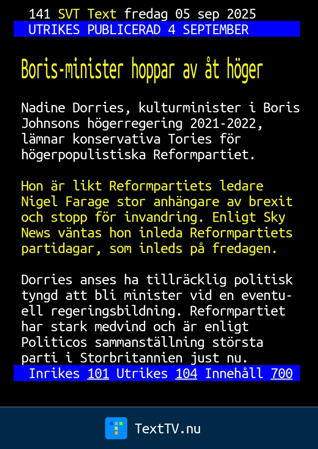 Boris-minister hoppar av åt höger - SVT Text TV
