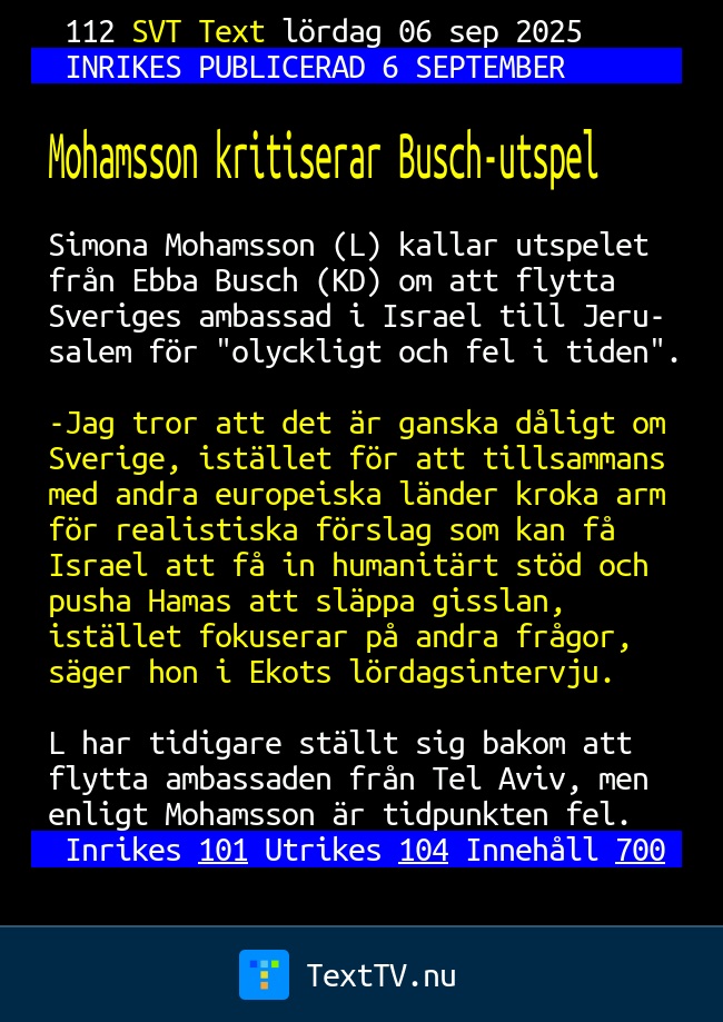 Mohamsson kritiserar Busch-utspel - SVT Text TV