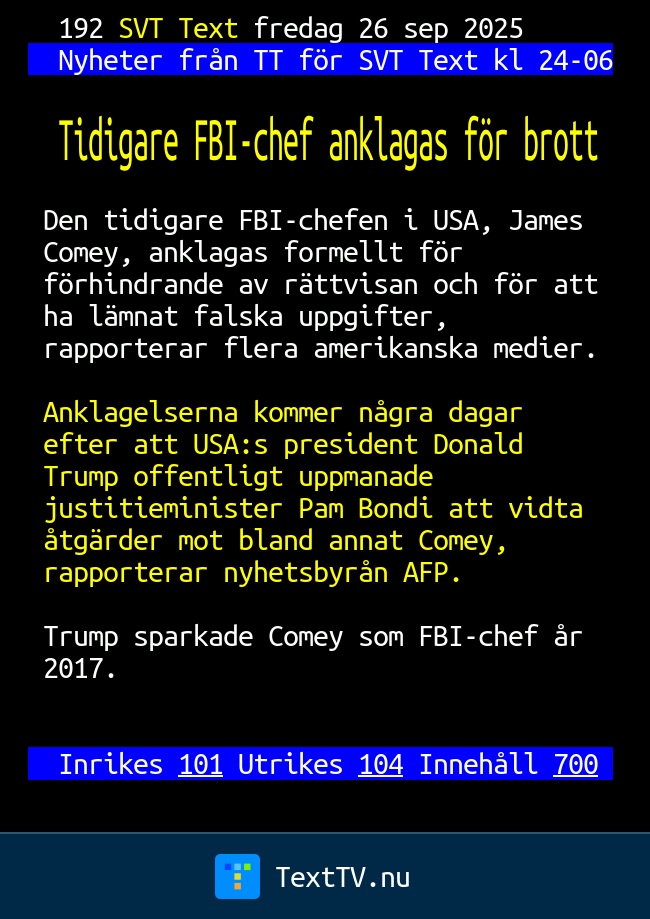 Tidigare FBI-chef anklagas för brott - SVT Text TV