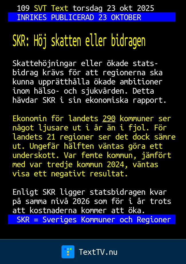 SKR: Höj skatten eller bidragen - SVT Text TV