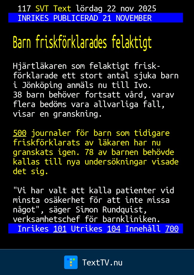 Barn friskförklarades felaktigt - SVT Text TV