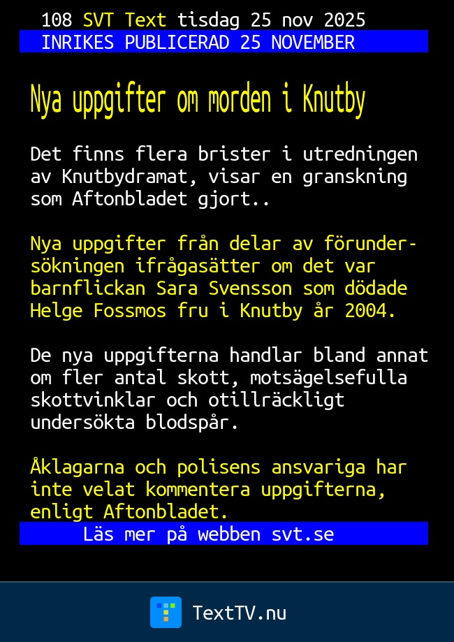 Nya uppgifter om morden i Knutby - SVT Text TV