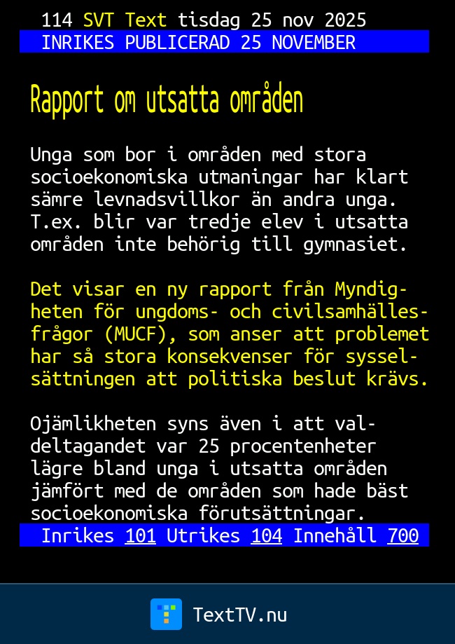 Rapport om utsatta områden - SVT Text TV
