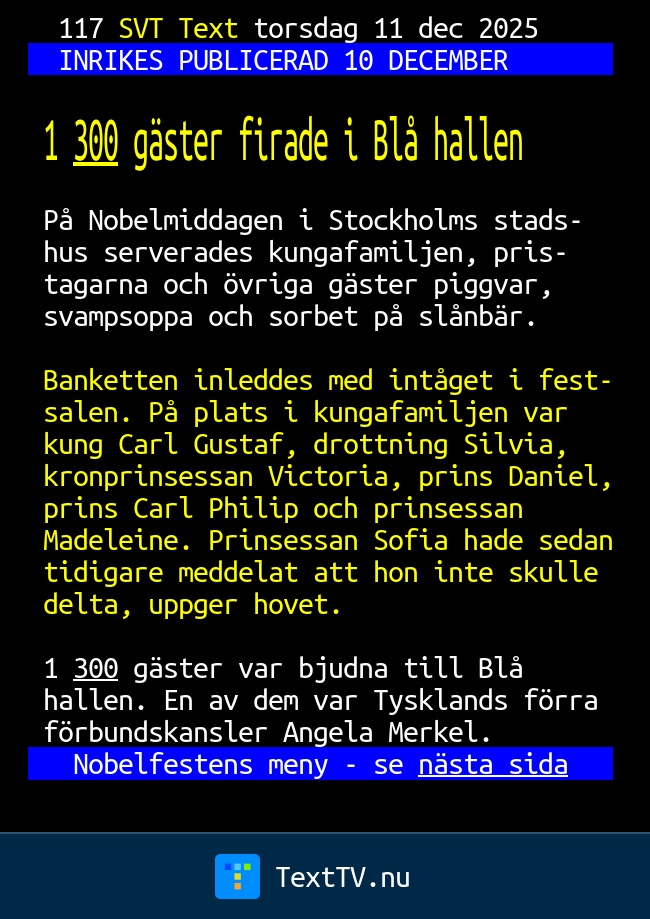 1 300 gäster firade i Blå hallen - SVT Text TV
