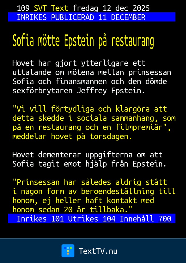 Sofia mötte Epstein på restaurang - SVT Text TV