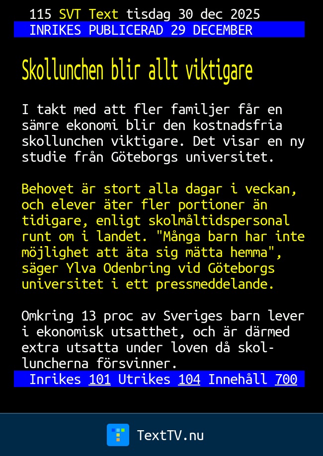 Skollunchen blir allt viktigare - SVT Text TV