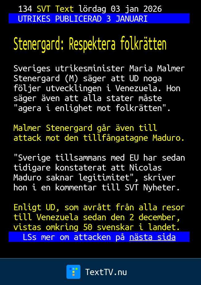 Stenergard: Respektera folkrätten - SVT Text TV
