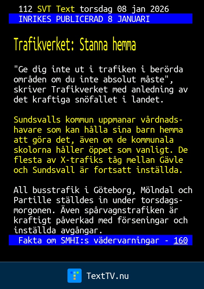 Trafikverket: Stanna hemma - SVT Text TV