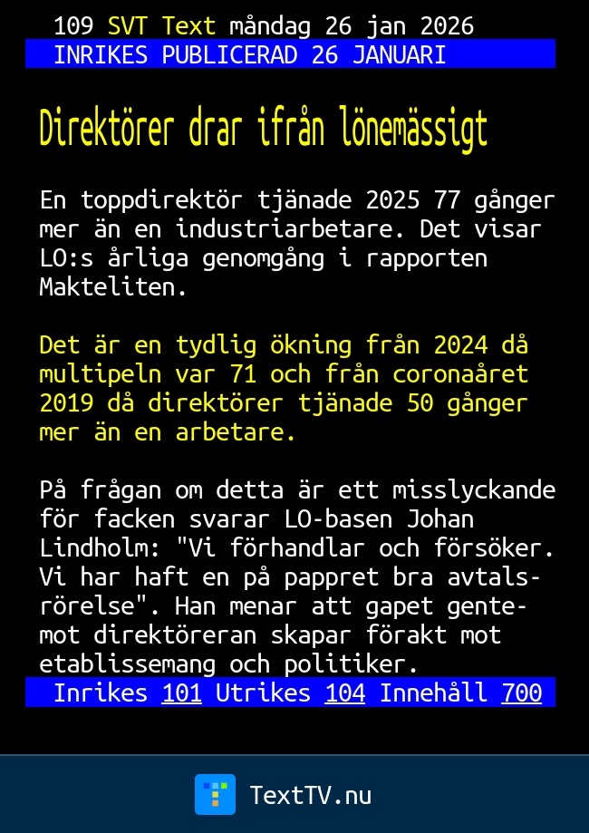 Direktörer drar ifrån lönemässigt - SVT Text TV