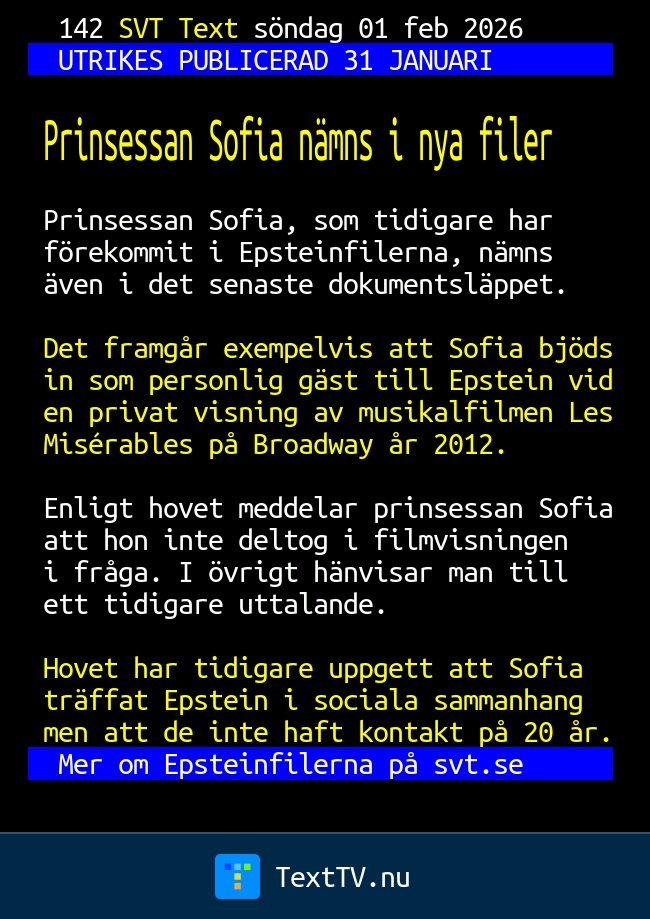 Prinsessan Sofia nämns i nya filer - SVT Text TV