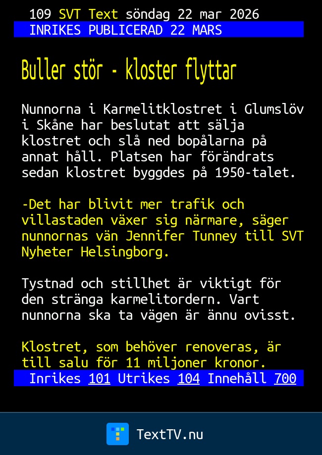 Buller stör - kloster flyttar - SVT Text TV