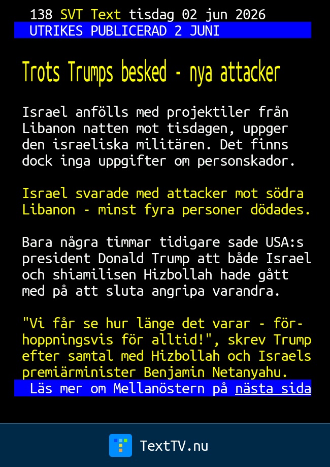 Trots Trumps besked - nya attacker - SVT Text TV