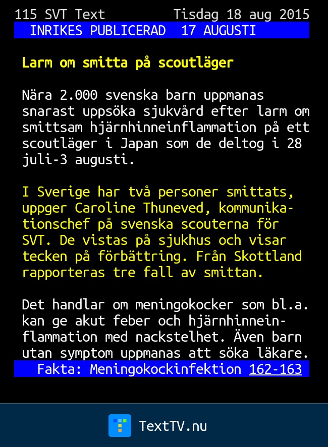 Larm om smitta på scoutläger - SVT Text TV